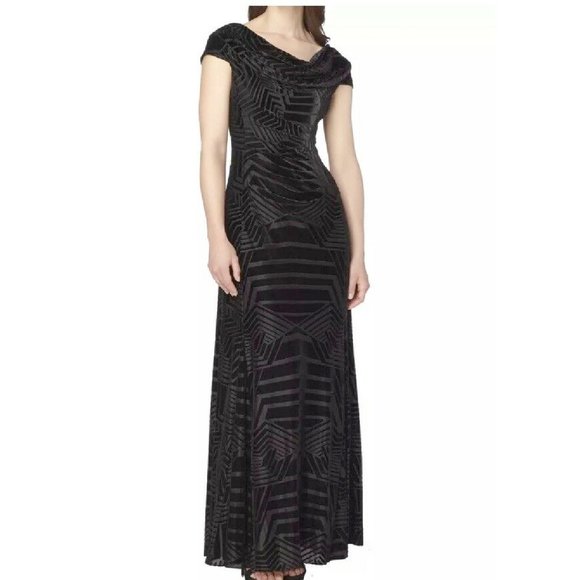 Tahari ASL | Dresses | Tahari Black Burnout Velvet Long Formal Dress ...
